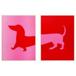 Bild mit Rahmen KARE DESIGN "Gerahmtes Bild Dog Frankie (2/Set)", pink (farbe bild(er): pink), B:30cm H:40cm T:3cm, Bilder