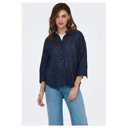 Jacqueline de Yong Hemdbluse JDY "JDYTALLIE 3/4 LONG SHIRT WVN NOOS", Damen, Gr. XL, schwarz (schwarz iris), Spitze, Obermaterial: 100% Baumwolle, unifarben, regular fit Po-bedeckend, angesetztes B&uuml;ndchen, Blusen Hemdbluse, mit Lochstickerei-Detail