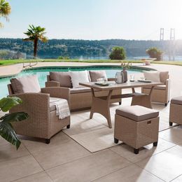Ambia Garden Dining-Loungeset, Hellbraun, Metall, Kunststoff, 6-teilig, Loungem&ouml;bel, Gartenlounge-Sets