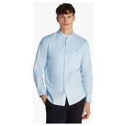 Langarmhemd Tommy Hilfiger "LINEN BLEND MAO COLLAR SHIRT", Herren, Gr. M, N-Gr, blau (breezy blau), Web, Obermaterial: 52% Baumwolle, 48% Leinen, Manschette, Hemden