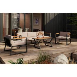 Ambia Garden Loungegarnitur, Anthrazit, Holz, Metall, 4-teilig, Akazie, massiv, F&uuml;llung: Polyester, Polyurethan (PUR),Polyester, U-Form, Fsc, Bsci, Loungem&ouml;bel, Gartenlounge-Sets