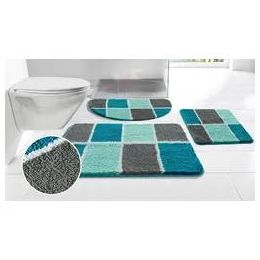 Badematte OTTO HOME "Anna mit Kachelmuster, Badvorleger, Badezimmer Teppich, Duschvorleger" Gr. 1, blau, H:20mm, Polyester, Badematten, Badematte, Badteppich, Hoch-Tief Effekt, Modern, Weich