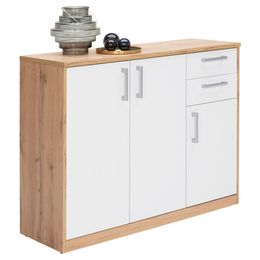 Xora Kommode, Wei&szlig;, Eiche Wotan, Holzwerkstoff, 3 F&auml;cher, 2 Schublade(n) Schubladen, 106x84x36 cm, Beim&ouml;bel erh&auml;ltlich, Wohnzimmer, Kommoden & Sideboards, Kommoden
