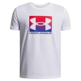 T-Shirt Under Armour "UA B BOXED SPORTS UPDATE SS", Jungen, Gr. L, wei&szlig; (wei&szlig;,, royal), Obermaterial: 60% Baumwolle, 40% Polyester, Rundhals, Shirts T-Shirt, sportlicher Stil, f&uuml;r Sportmode, aus Baumwolle und Polyester