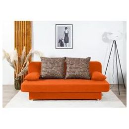 Schlafsofa Collection AB "Ulla, B: 186 cm, Liegel. 142x186 cm", orange, B:186cm H:94cm T:85cm, 100%Polyester, Sofas, Schlafsofa, Bettfunktion, Bettkasten & 2 Wende-R&uuml;ckenkissen
