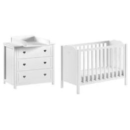 Babyzimmer-Komplettset Vipack "Amori 3-tlg. mit Herz-Ornamenten, MDF/Massiv wei&szlig; lackiert", wei&szlig;, ohne Matratze, B/H: 60cm x 120cm, Schlafzimmerm&ouml;bel-Sets