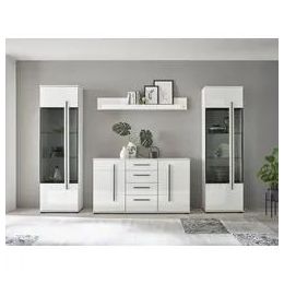 Wohnwand Home Affaire "Cantara, moderne Anbauwand, Wohnzimmer-Set, in Eiche Evoke oder Wei&szlig;", wei&szlig;, B:290cm H:270cm T:42cm, Holzwerkstoff, Kastenm&ouml;bel-Sets, Wohnwand, enth&auml;lt zwei Vitrinen, ein Sideboard und ein Wandboard