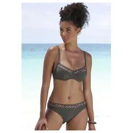 B&uuml;gel-Bikini-Top Lascana "Adelin", Damen, Gr. 42, Cup G, gr&uuml;n (oliv, leo), Recycling-Polyamid, unifarben, Bikini-Oberteile, mit bedruckten Eins&auml;tzen
