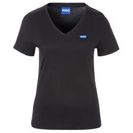 HUGO BOSS T-Shirt HUGO BLUE "Classic V", Damen, Gr. XXL, schwarz (schwarz 001), Single Jersey, Obermaterial: 100% Baumwolle, unifarben, regular fit normal, V-Ausschnitt, eingesetzt normaler Saum, Shirts T-Shirt, mit Logo, V-Ausschnitt