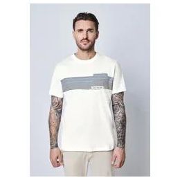 T-Shirt Street One MEN, Herren, Gr. 3XL, wei&szlig; (pearl wei&szlig;), Web, 100% Baumwolle, bedruckt, comfort fit normal, Rundhals, B&uuml;ndchen, Shirts T-Shirt, mit Rundhalsausschnitt