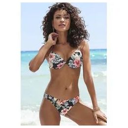 Push-Up-Bikini-Top Lascana "Salsa", Damen, Gr. 36, Cup C, schwarz (schwarz bedruckt), Microfaser, Recycling-Polyamid, gebl&uuml;mt, Bikini-Oberteile, mit tollem Blumenprint