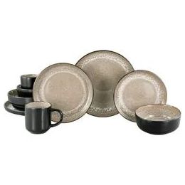 Kombiservice OTTO HOME "modernes Geschirr-Set, Service Novalee", beige (schwarz, beige), 10 Stk., Steinzeug, Geschirr-Sets, Kombiservice, hohe Haltbarkeit, sp&uuml;lmaschinen- & mikrowellengeeignet, Reaktivglasur