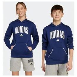 Kapuzensweatshirt Adidas SPORTSWEAR "SEASONALS ESSENTIALS COLLEGIATE TYPOGRAPHY KIDS HOODIE", M&auml;dchen, Gr. 176, blau (dunkelblau, wei&szlig;), Obermaterial: 55% Baumwolle, 36% Polyester, 9% Viskose, normal, Rundhals, angesetztes B&uuml;ndchen, Sweatshirts