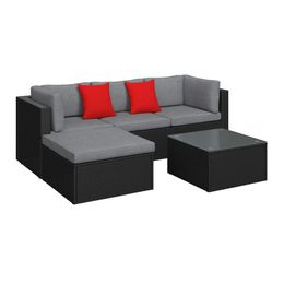 Ambia Garden Loungegarnitur, Grau, Rot, Schwarz, Metall, Kunststoff, Textil, F&uuml;llung: Komfortschaum,Komfortschaum,Baumwollf&uuml;llung, nicht einzeln stellbar, L-Form, 209x144 cm, Tische mit Glasplatte, Loungem&ouml;bel, Gartenlounge-Sets