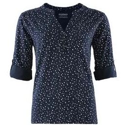 3/4-Arm-Shirt STOOKER WOMEN "MARIE Print Shirt Bluse 3/4-Arm", Damen, Gr. 36/38, blau (navy dot aop), Jersey, 100% Baumwolle, regular fit, V-Ausschnitt, Shirts 3/4-Arm-Shirt, Regular Fit Shirt Bluse Baumwolle Shirt Knopfleiste f&uuml;r Damen