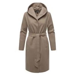 Kurzmantel Marikoo "Kailii", Damen, Gr. M, grau (schwarz taupe), 90% Polyester, 10% Viskose, M&auml;ntel Kurzmantel, Eleganter Wickel Mantel mit Tailleng&uuml;rtel und Oversized Hood Kapuze