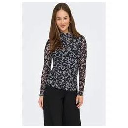 Langarmshirt Only "ONLERICA LIFE MESH L/S TOP JRS NOOS", Damen, Gr. L, blau graphite aop:r. pumice, Jersey, Obermaterial: 95% Polyester, 5% Elasthan, bedruckt, regular fit normal, hoch geschlossener Ausschnitt, Shirts Langarmshirt, Kunstfaser mit Stretch, regular fit