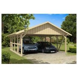 Skan Holz Doppelcarport SKANHOLZ "Schwarzwald", beige (natur), B/H/T: 684cm x 220cm x 772cm, Carports, mit Dachschalung