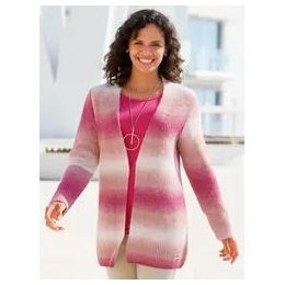Cardigan Casual Looks, Damen, Gr. 46, rosa (rosenquarz, fuchsia), 78% Polyacryl, 22% Polyester, gemustert, gestreift, mehrfarbig, Strickjacken