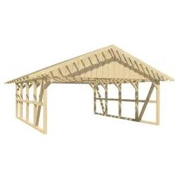 Skan Holz Doppelcarport SKANHOLZ "Schwarzwald", braun (nussbaum), B/H/T: 684cm x 220cm x 772cm, Carports, mit Dachlattung