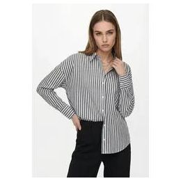 Hemdbluse Only "ONLOREGON SOLO SHIRT NOOS WVN", Damen, Gr. L, schwarz stripes:medium hellwei&szlig;, Web, Obermaterial: 58% Polyester, 42% Baumwolle, gestreift, regular fit normal, 2-Knopf-Manschette, Blusen Hemdbluse