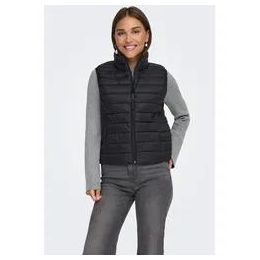 Steppweste Only "ONLTAHIA LW QUILTED WAISTCOAT OTW CC OTW", Damen, Gr. S, schwarz, Steppware, Obermaterial: 100% Nylon, unifarben, regular fit normal, Westen Steppweste, leicht gl&auml;nzende Oberfl&auml;che