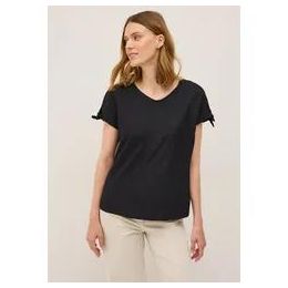 Kurzarmbluse Cecil, Damen, Gr. S (38), schwarz, Stoff, 100% Viskose, unifarben, normal normal, V-Ausschnitt, Umschlagbund, Blusen, aus softer Viskose