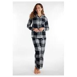 Schlafanzug Tom Tailor "Xanthi", Damen, Gr. 36 (S), grau (grau, dunkel, karo), Flanell, Obermaterial: 100% Baumwolle, kariert, bequem lang, V-Ausschnitt, Homewear-Sets Schlafanzug, mit langen &Auml;rmeln, kariert, Kn&ouml;pfe