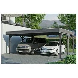 Skan Holz Doppelcarport SKANHOLZ "Grunewald", grau (dunkelgrau), B/H/T: 590cm x, Carports, mit EPDM-Dach