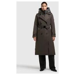 Trenchcoat Khujo "ELENA2", Damen, Gr. XL, graphite grau, Web, 100% Polyester, unifarben, regular fit knielang, eingesetzt elastischer Bund mit Kn&ouml;pfen, M&auml;ntel