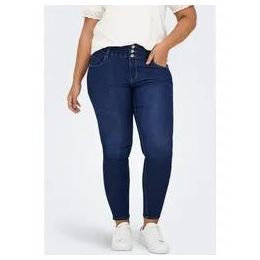 Skinny-fit-Jeans Only CARMAKOMA "CARANNA HW SKINNY ANK MBD DNM ANA", Damen, Gr. 48, L&auml;nge 32, blau (medium blau denim), Denim/Jeans, Obermaterial: 70% Baumwolle, 25% Polyester, 3% Viskose, 2% Elasthan, unifarben, skinny fit kn&ouml;chelfrei, Jeans