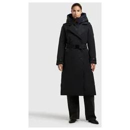 Trenchcoat Khujo "ELENA2", Damen, Gr. XS, port blau, Web, 100% Polyester, unifarben, regular fit knielang, eingesetzt elastischer Bund mit Kn&ouml;pfen, M&auml;ntel