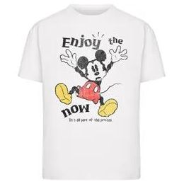 T-Shirt Merchcode "Merchcode Mickey Mouse Enjoy The Now Tee", Damen, Gr. M, wei&szlig;, 100% Baumwolle, bedruckt, oversize, Rundhals, Shirts T-Shirt