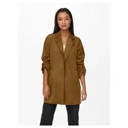 Langjacke Only "ONLJOLINE FAUX SUEDE COAT LIFE CC OTW", Damen, Gr. S, braun (cognac), Web, Obermaterial: 92% Polyester, 8% Elasthan, unifarben, regular fit Po-bedeckend, tiefer V-Ausschnitt, mit Riegel, Jacken Langjacke, mit Reverskragen, weiches Wildlederimitat