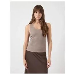 Tanktop Y.A.S "YASPALOMA TANK TOP NOOS", Damen, Gr. L, grau (taupe gray), Jersey, Obermaterial: 67% Viskose, 30% Polyester, 3% Elasthan, unifarben, slim fit normal, Rundhals, Tops Tanktop, mit Satinpaspel