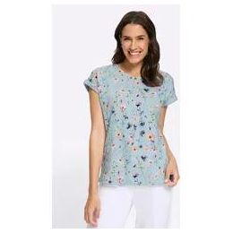 Print-Shirt Inspirationen "Print-Shirt", Damen, Gr. 42, hellblau, bedruckt, 100% Baumwolle, bedruckt, gebl&uuml;mt, gemustert, mehrfarbig, Rundhals, Shirts