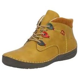 Schn&uuml;rboots Rieker, Damen, Gr. 38, ockergelb, Lederimitat, Textil, unifarben mit Farbeins&auml;tzen, Schuhe Schn&uuml;rboots, Stiefelette, High Top Sneaker mit Innenrei&szlig;verschluss
