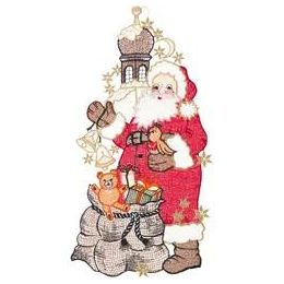 Fensterbild "Fensterbild "Santa Claus"(langer Mantel) farbig", rot (bunt), B:18cm H:37cm, Polyester, W. REUTER & SOHN - PLAUENER SPITZE, Fensterbilder, Fensterdekoration