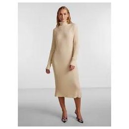 Strickkleid Y.A.S "YASMAVI KNIT MIDI ROLLNECK DRESS", Damen, Gr. L, N-Gr, birch, Rippstrick, Obermaterial: 50% Baumwolle, 50% Polyacryl, unifarben, regular fit kniebedeckend, Kleider Strickkleid