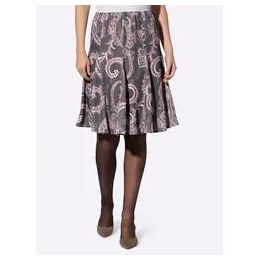 Godetrock Heine, Damen, Gr. 46, lila (anthrazit, mauve, bedruckt), 100% Viskose, bedruckt, gemustert, mehrfarbig, kurz, R&ouml;cke Godetrock