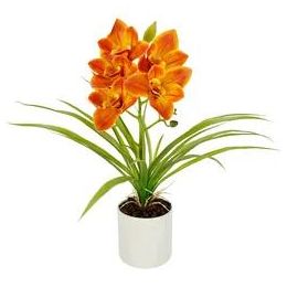Kunstorchidee I.GE.A. "Orchidee Phalaenopsis im Topf", orange (orange dunkel), B:35cm H:40cm L:22cm, Polyester, Kunstpflanzen, Blume Kunstblume Seidenblumen Hochzeit Deko Bl&uuml;te