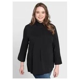 Longbluse sheego, Damen, Gr. 52, schwarz, 70% Baumwolle, 27% Polyamid, 3% Elasthan, unifarben, Blusen Longbluse