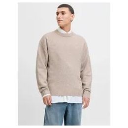 Jack & Jones Rundhalspullover JACK & JONES "JJESOHO OLLIE KNIT CREW NECK SN", Damen, Gr. XL, atmosphere, Strick, Obermaterial: 51% Polyester, 41% Polyacryl, 5% Wolle, 3% Elasthan, unifarben, relaxed fit normal, Rundhals, Strickb&uuml;ndchen, Pullover Rundhalspullover, Materialmix, relaxed fit