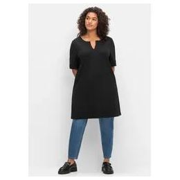 Longshirt sheego "Longshirt", Damen, Gr. 56/58, schwarz, 100% Baumwolle, unifarben, V-Ausschnitt, Shirts Longshirt