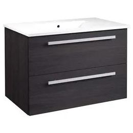 Waschtisch Welltime "Serena, Waschbeckenunterschrank inkl. Waschbecken, Badm&ouml;bel", schwarz (schwarz oak, schwarze eiche), B:81,5cm H:50cm T:46,5cm, FSC-zertifizierter Holzwerkstoff, Keramik, Waschtische, Waschtisch, Breite 81,5 cm, Soft-Close-Funktion, FSC