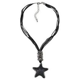 Kette mit Anh&auml;nger Steuer "Metall Stern Textilband", schwarz, Halsketten, Damen, 43,0cm, Metall, L: 43, gl&auml;nzend