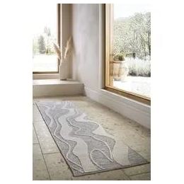 Teppich FLAIR RUGS "Calder", grau, B:60cm H:9mm L:223cm, Kunstfaser, Teppiche, Teppich, waschbar, aus recyceltem Material, Wohnzimmer, Schlafzimmer, Esszimmer