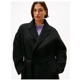 Kurzmantel Tommy Hilfiger Curve "CRV DF WOOL REG BELTED MIDI COAT", Damen, Gr. 52, schwarz, Web, Obermaterial: 60% Wolle, 40% Polyester, unifarben, wadenlang, V-Ausschnitt, M&auml;ntel Kurzmantel, in gro&szlig;en Gr&ouml;&szlig;en, aus reiner Wolle