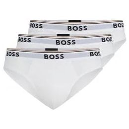 Slip BOSS "Brief 3P Power", Herren, Gr. M, 3 Stk., wei&szlig; (wei&szlig; 100), Jersey, Obermaterial: 95% Baumwolle, 5% Elasthan, eng, Unterhosen Slip, Elastikbund mit Logo