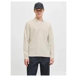 Jack & Jones Langarm-Poloshirt JACK & JONES "JJEAUSTIN POLO LS NOOS", Herren, Gr. L, moonbeam detail:classic, Jersey, Obermaterial: 58% Polyester, 40% Baumwolle, 2% Elasthan, unifarben, regular fit normal, Rundhals, Shirts